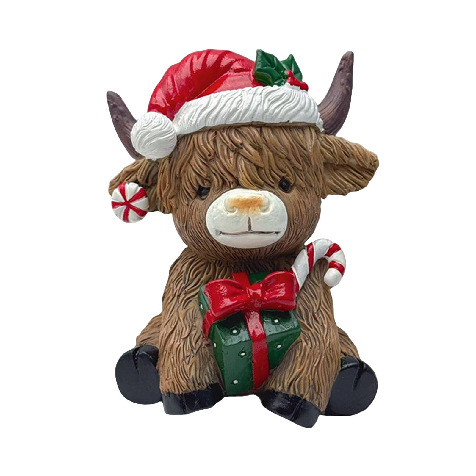 Cow Statue Christmas Poinsettia Tree Candy Cane Cow Gnome Resin ...