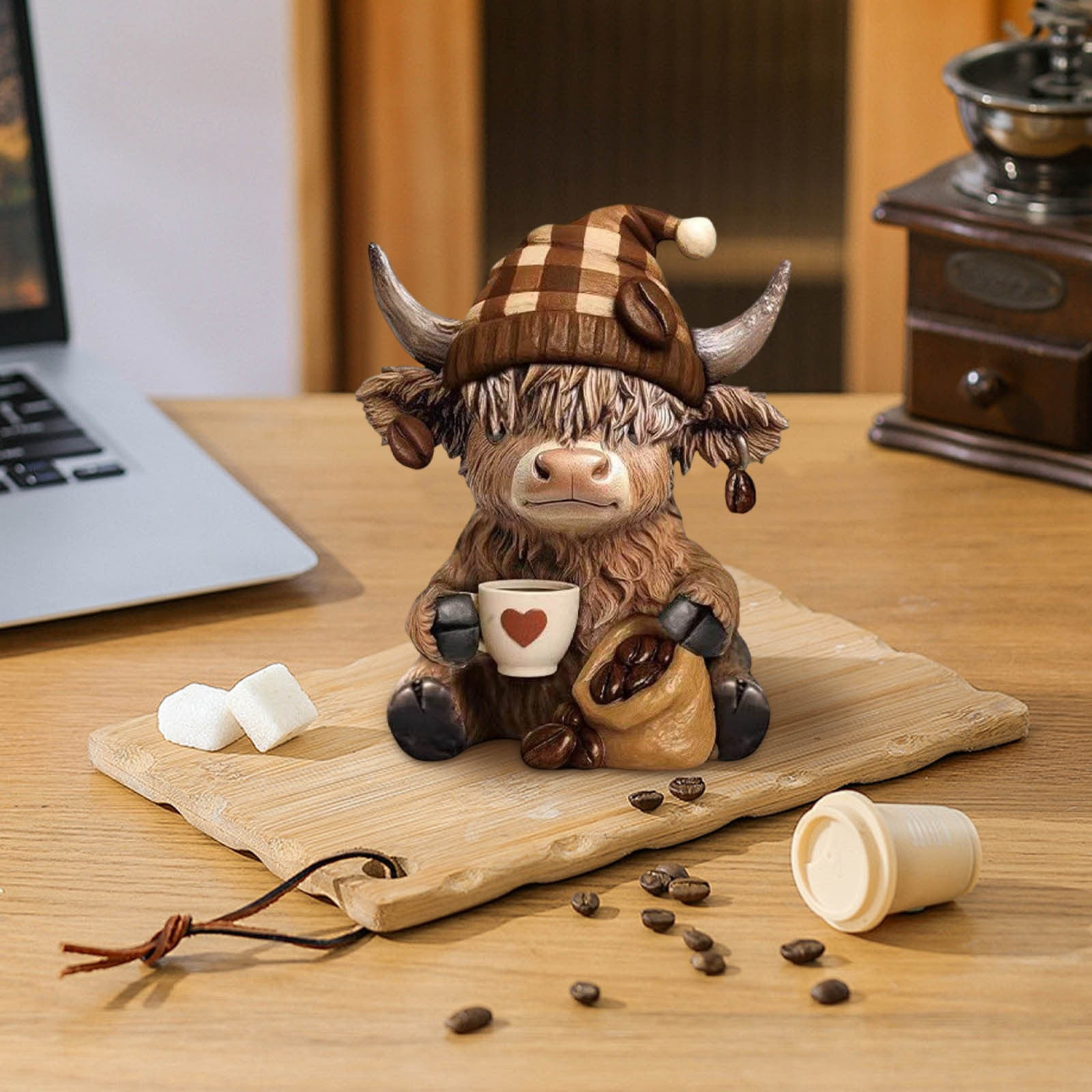 Cow Statue Coffee Cow Dwarf Scottish Resin Calf Lover Christmas Gift ...