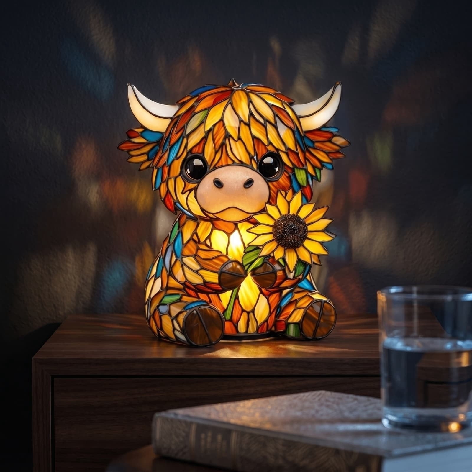 Cow Statue Lamp with Sunflower, Resin Night Light for Home Decor ...