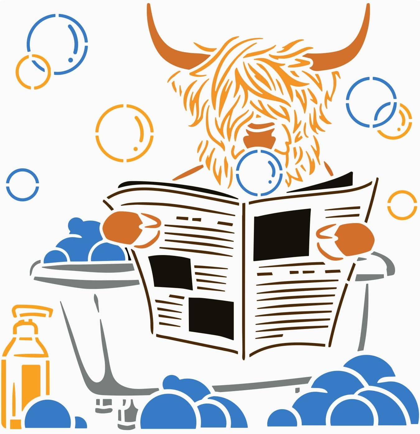 Cow Stencil 11.8x11.8 inch Funny Highland Cow Drawing Painting Stencils ...
