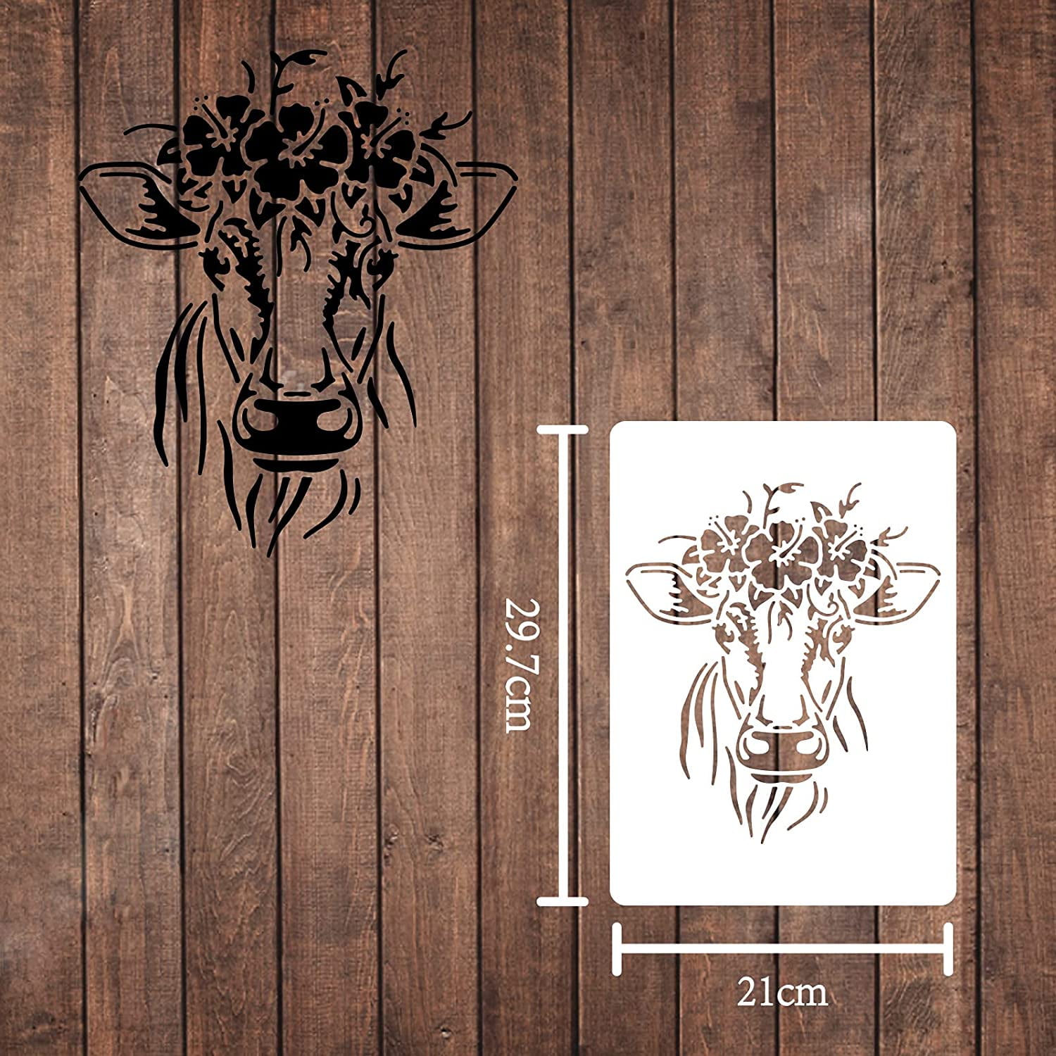 Cow Stencils Template 11.6x8.3 inch Plastic Flower Cow Drawing Painting ...