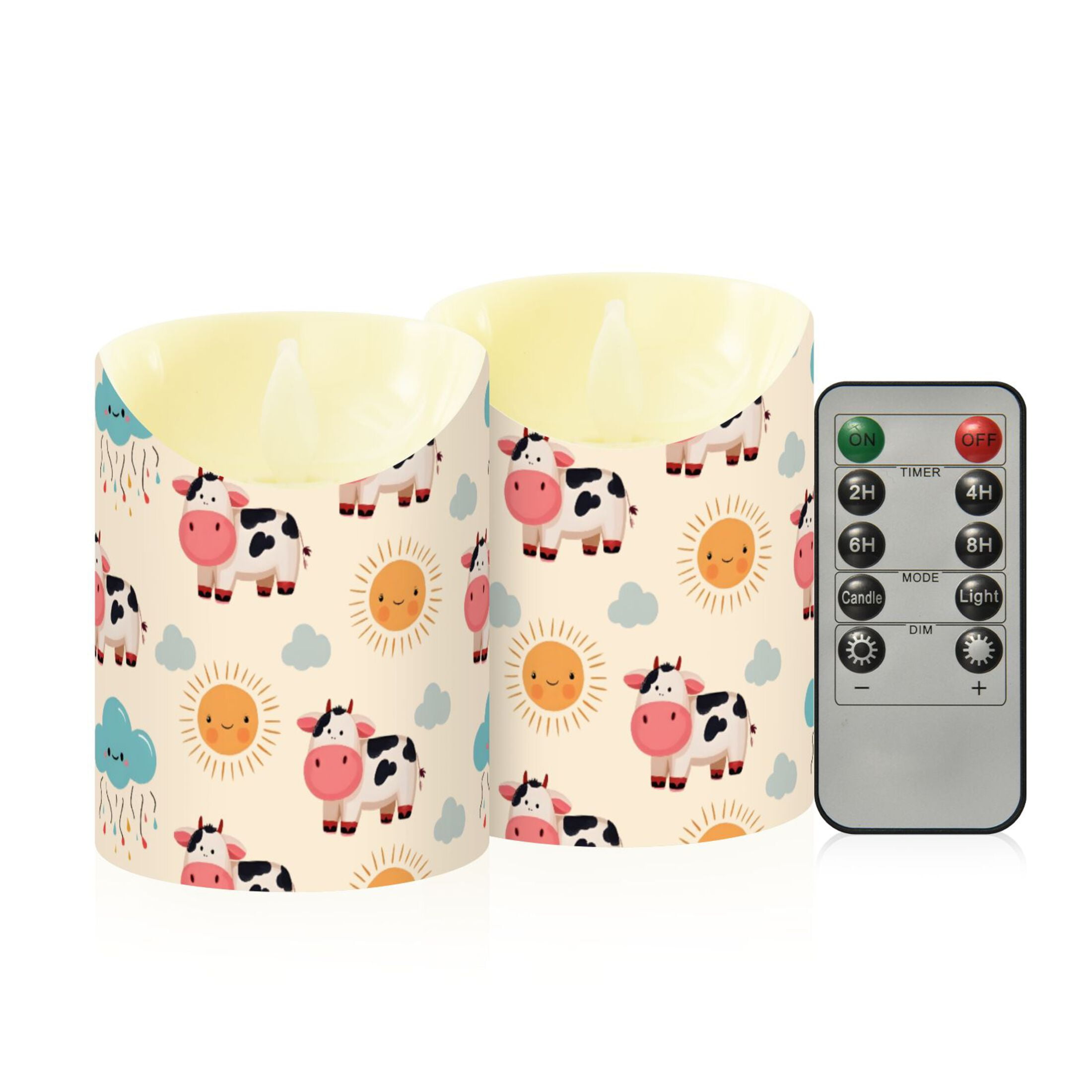 Cow Sun Pattern Flameless Candles 2 PCS with Remote Realistic Moving ...