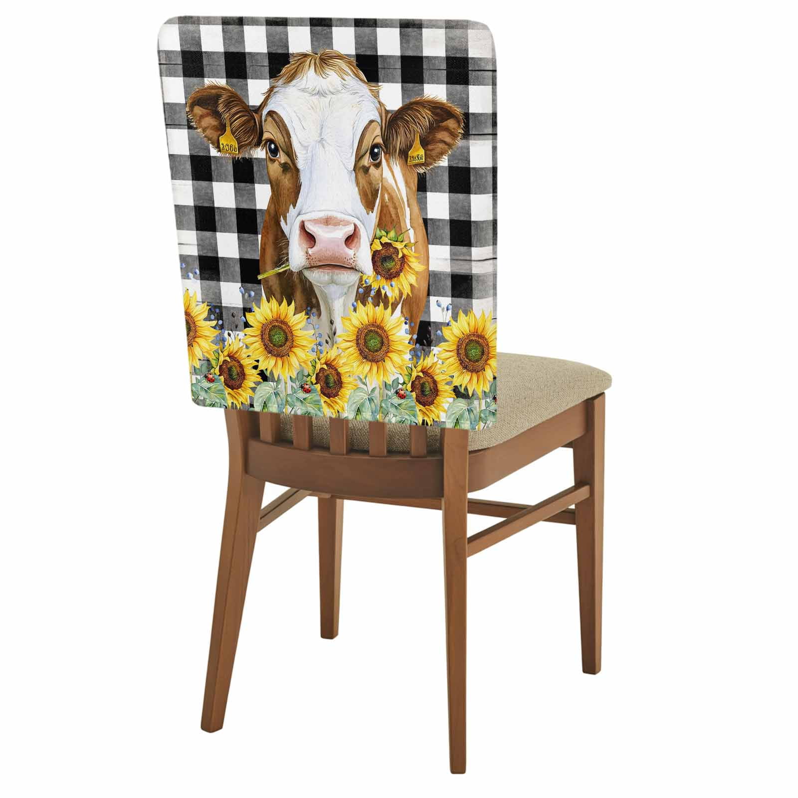 Cow Sunflower Chair Back Covers Set of 1, Plant Farm Flower Stretch ...