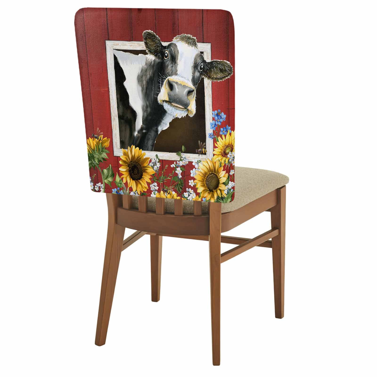 Cow Sunflower Chair Back Covers Set of 1, Yellow Flower Bee Farms ...