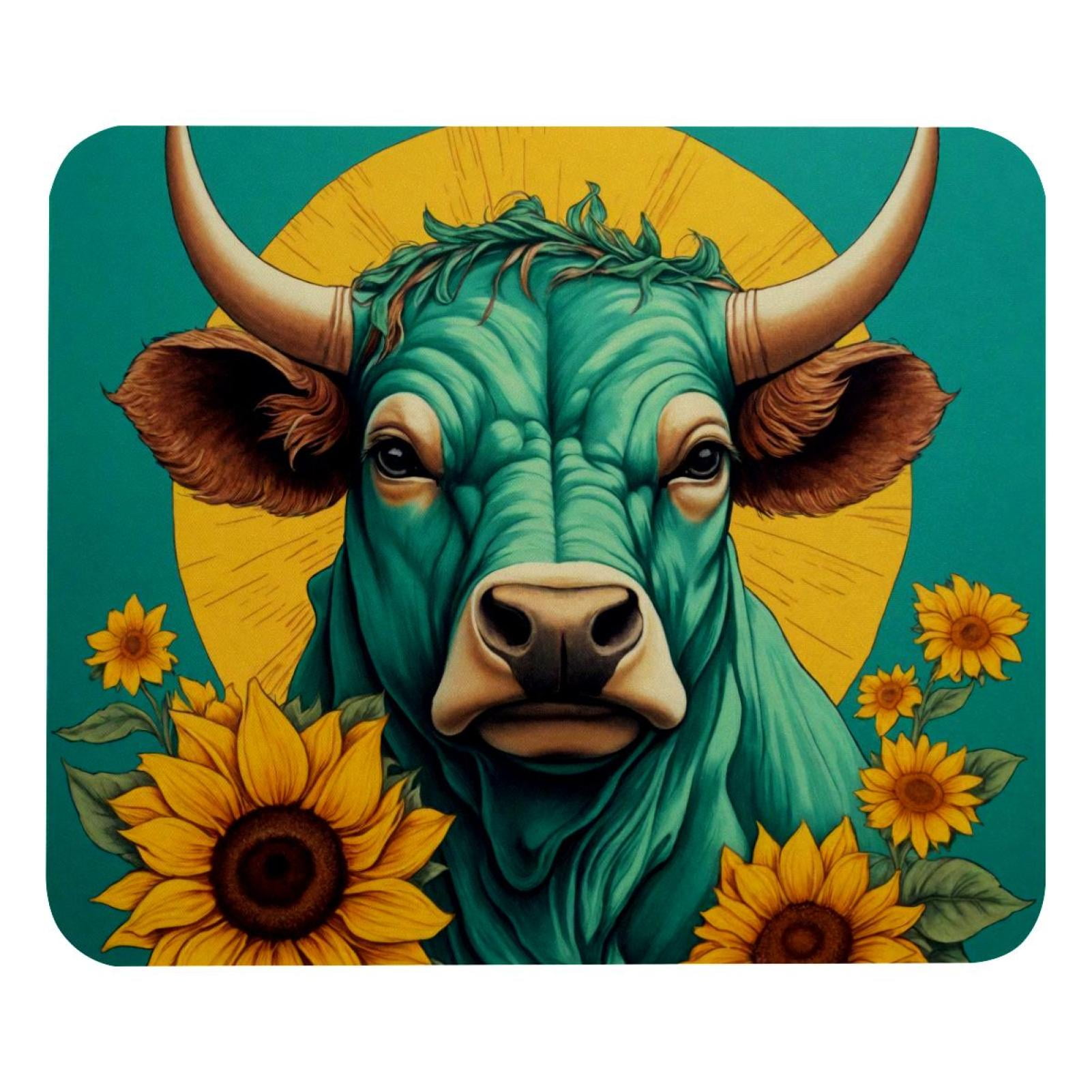 Cow with Sunflower Mouse Pad, Square Mouse Pads for Wireless Mouse, Non ...