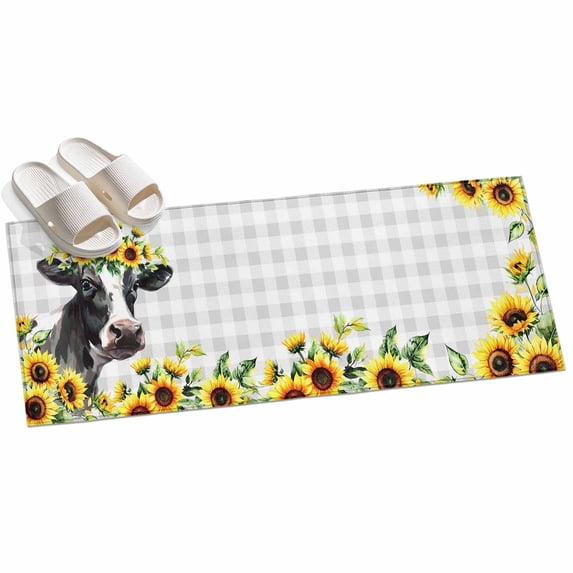 Cow Sunflower Runner Rugs 2x6ft Plant Farm Flower Washable Rug, Non ...