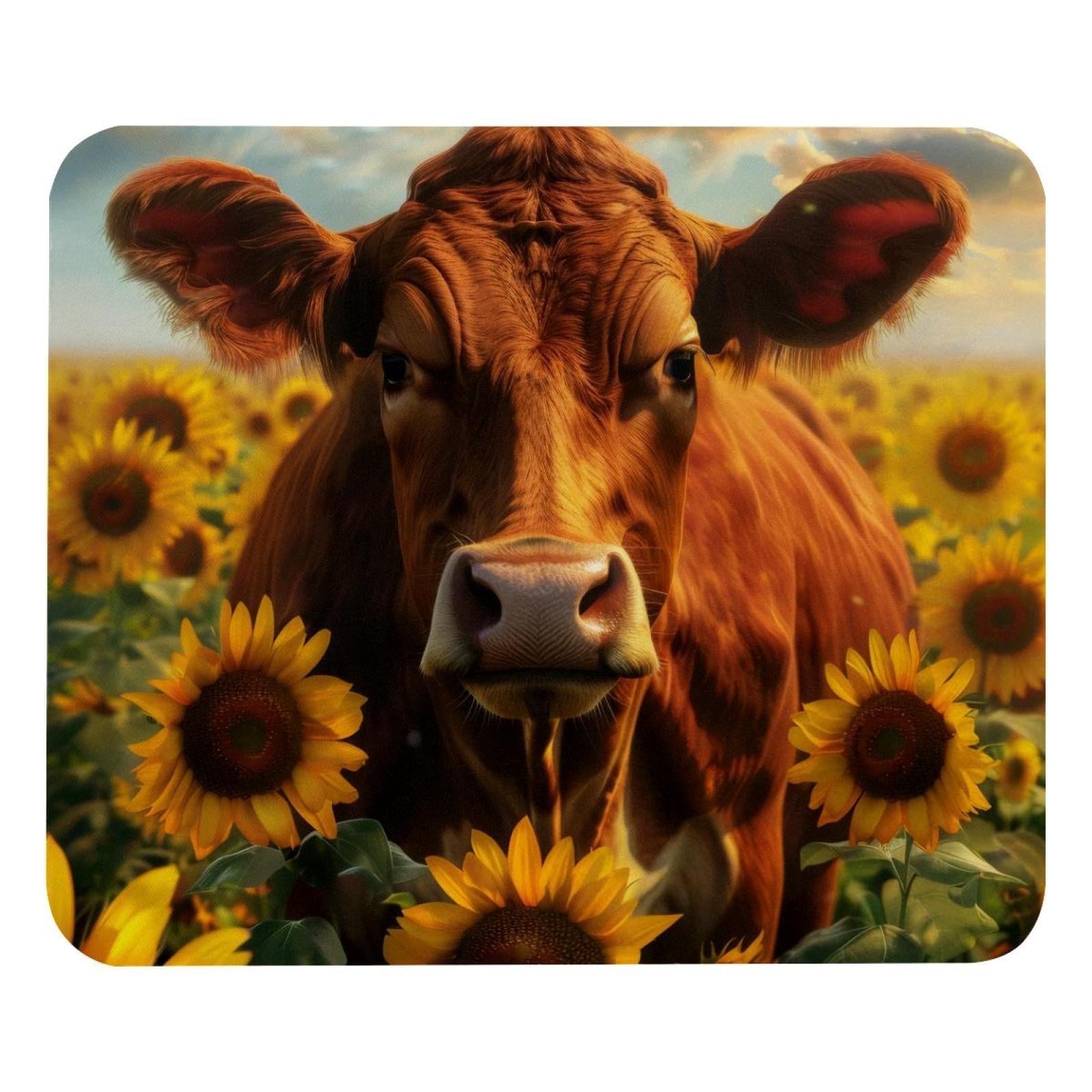 Cow Sunflower Square Mouse Pads for Wireless Mouse Small Office ...