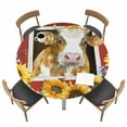 Cow Sunflowers Round Fitted Tablecloth with Elastic Edge Yellow Blue ...