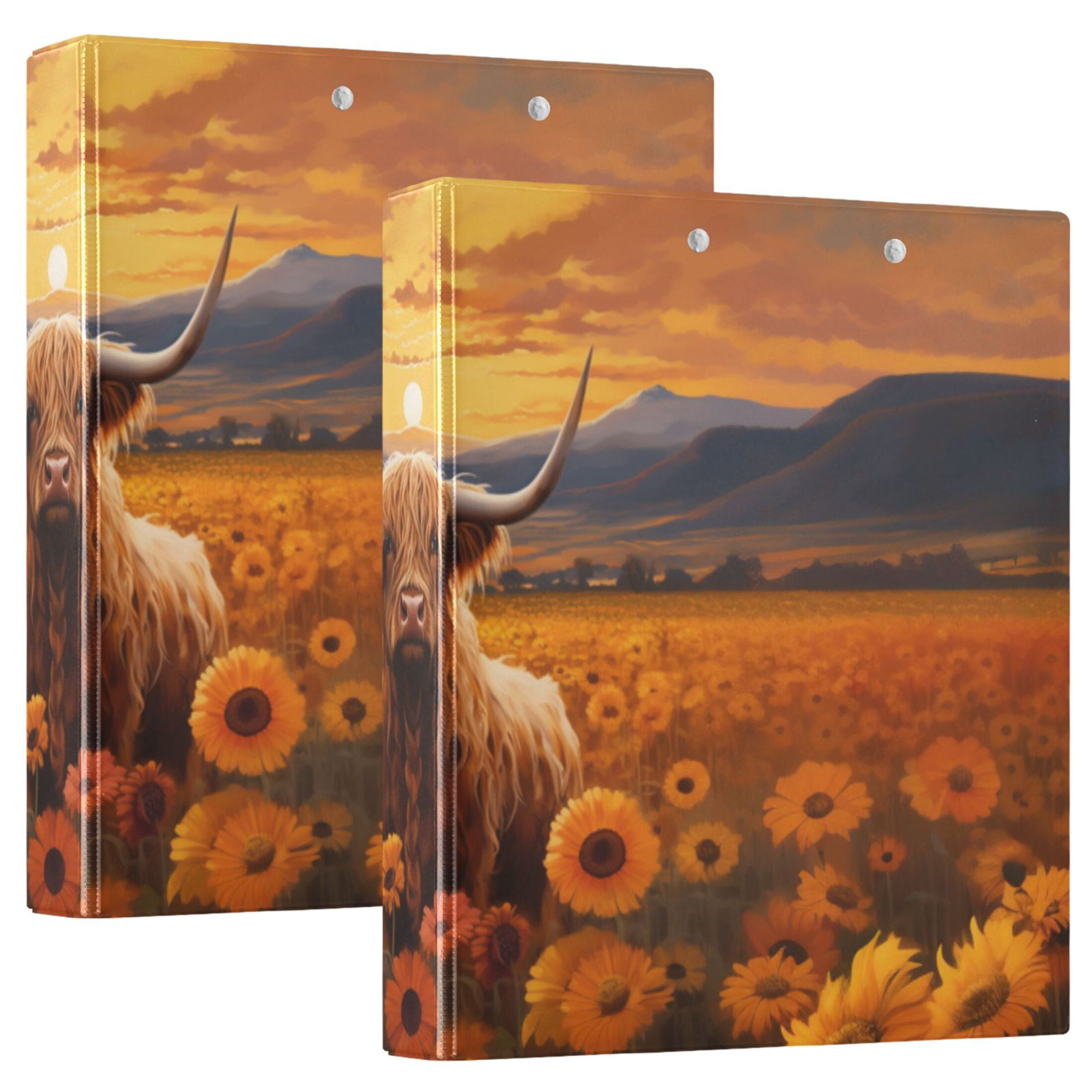 Cow Sunflowers Sun Mountain Clouds 3 Ring Binders 1.5 inch Hardcover ...