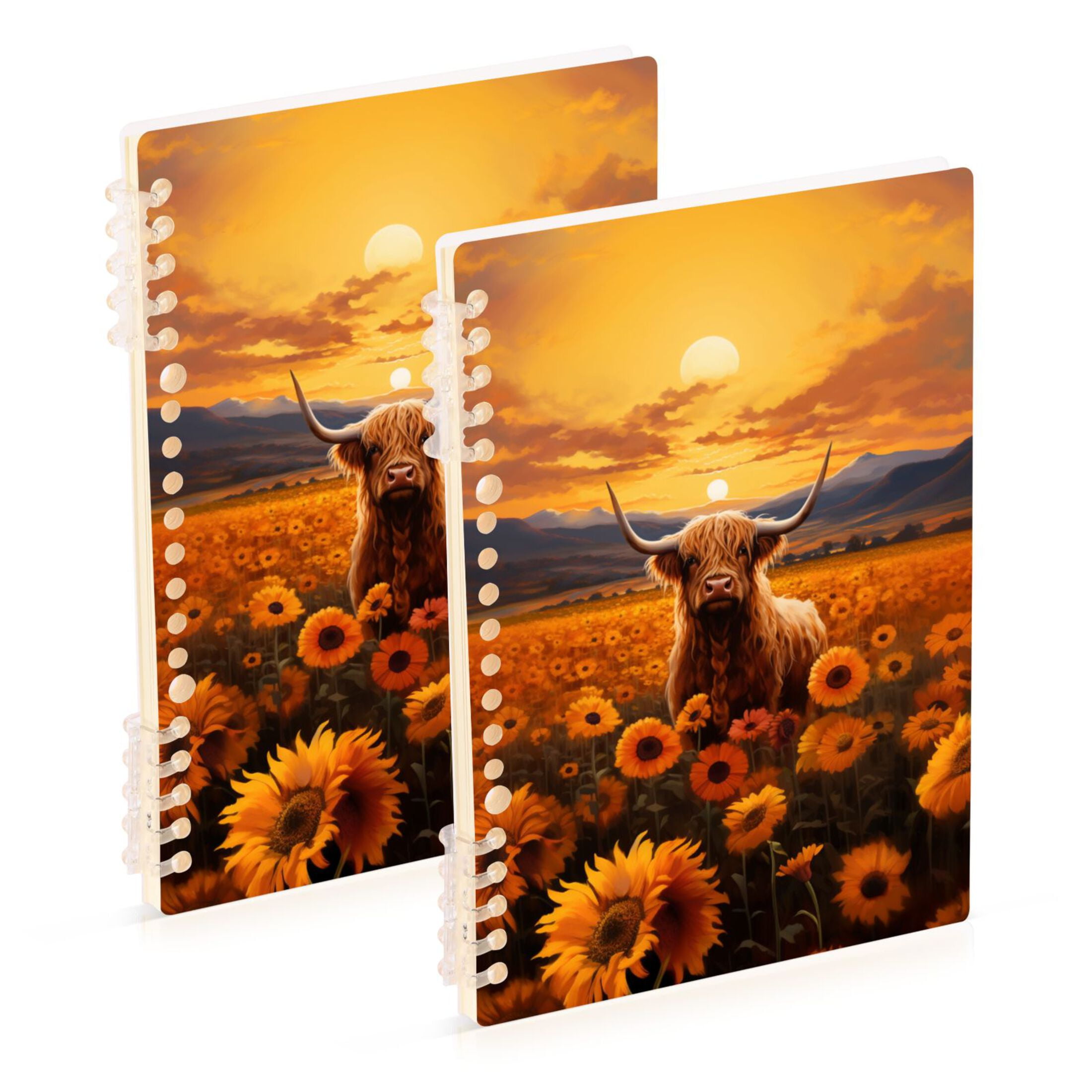 Cow Sunflowers Sun Mountain Clouds Ring Binder Notebook Journey Note ...