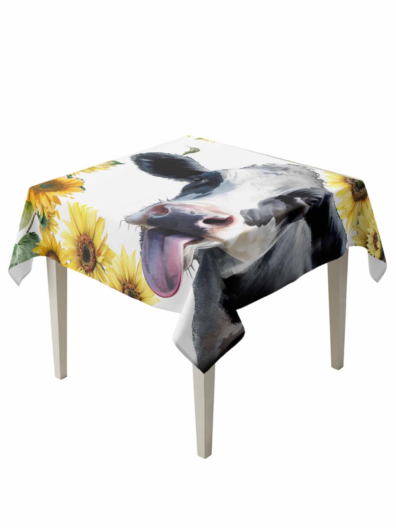 Cow Sunflowers Suqare Tablecloth - 60 x 60 Inch, Spring Botanical ...