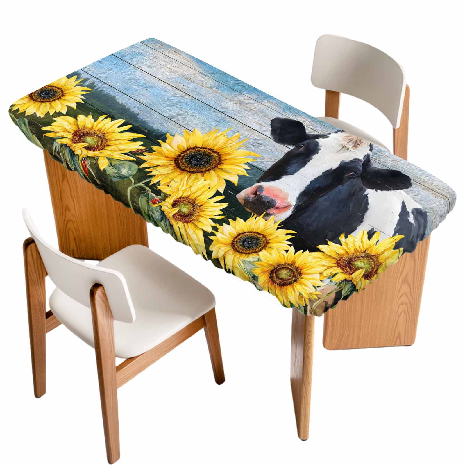 Cow Sunflowers Table Cloths for 5 Foot Rectangle Tables, Farmhouse ...