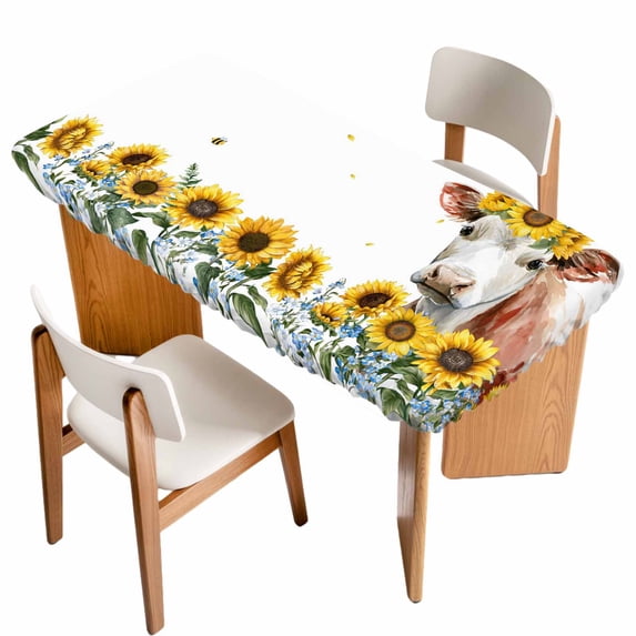 Cow Sunflowers Table Cloths for 5 Foot Rectangle Tables, Farmhouse ...