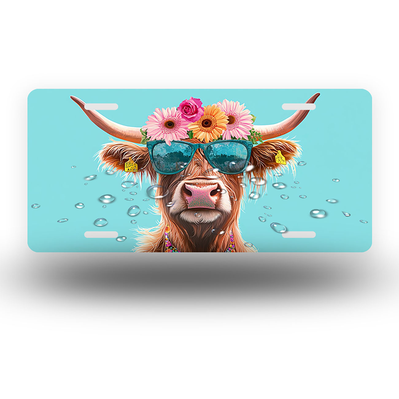 Cow with Sunglasses and Flower Crown Front License Plate,Metal License ...
