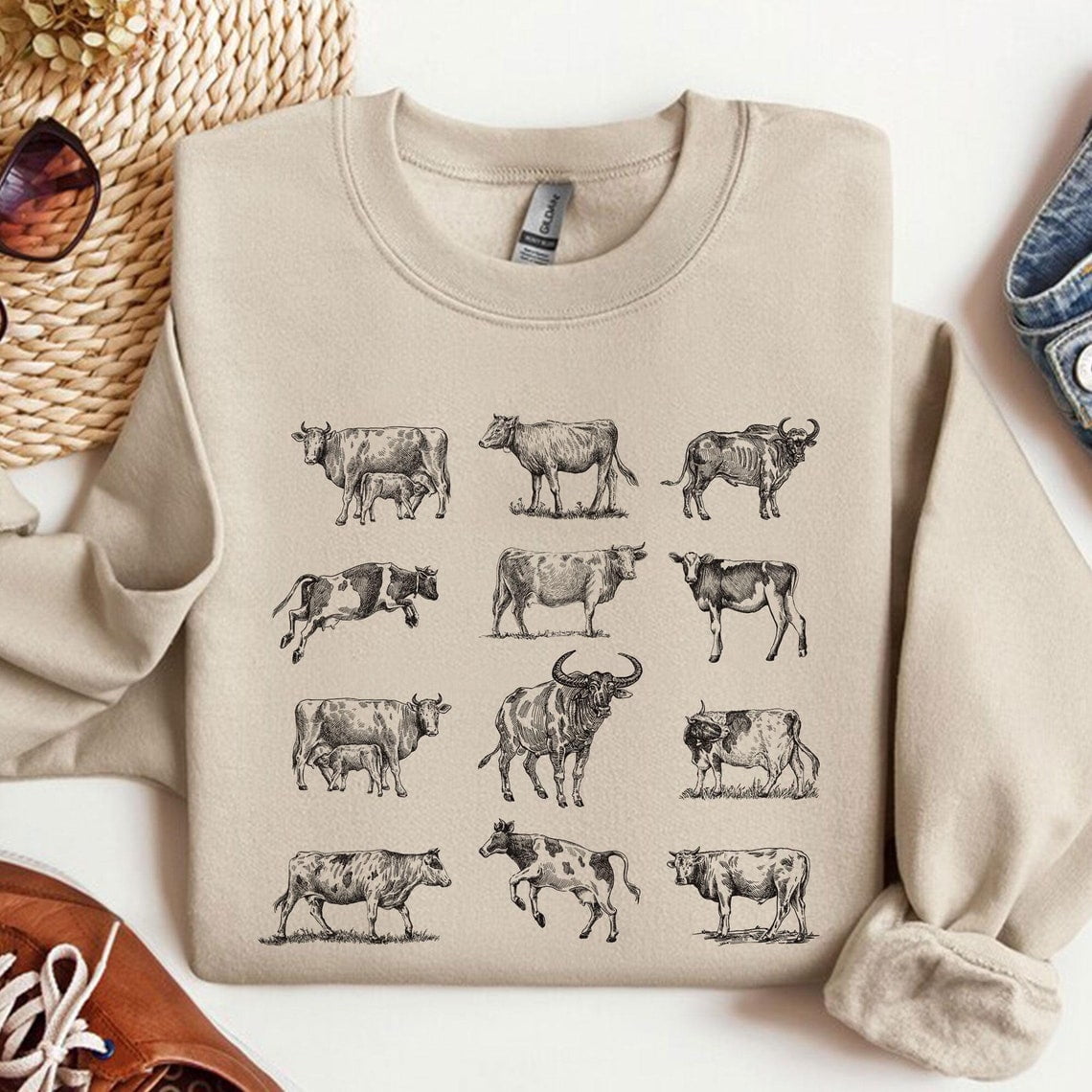 Cow Sweatshirt, Vintage Western Wear, Farm Animal Shirt, Bull ...