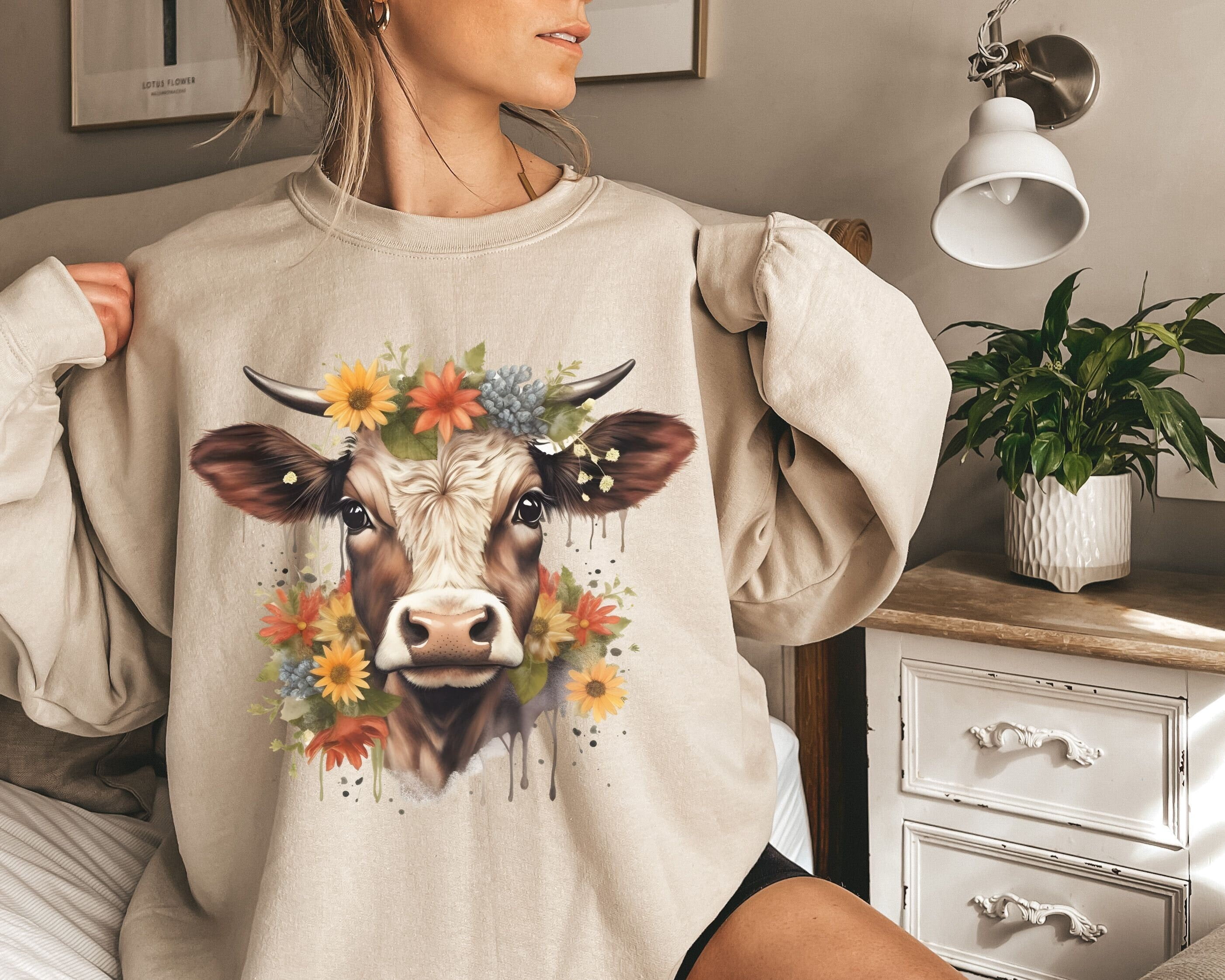 Cow T-Shirt Cow Crewneck Cow Gift For Her Womens Farm Animal Lover ...