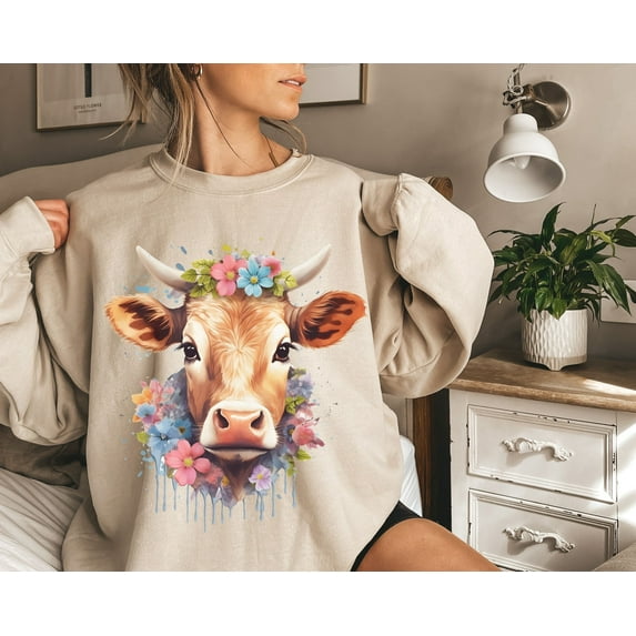 Cow T-Shirt Cow Crewneck Cow Gift For Her Womens Farm Animal Lover ...