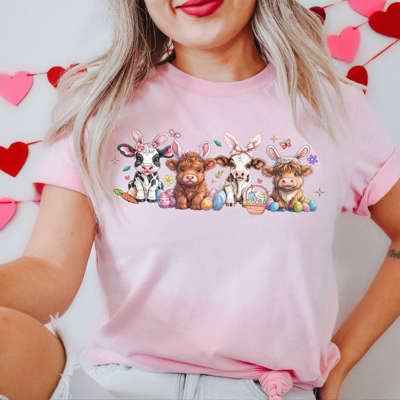 Cow T-Shirt - Cute Bunny Cows & Eggs - Walmart.com