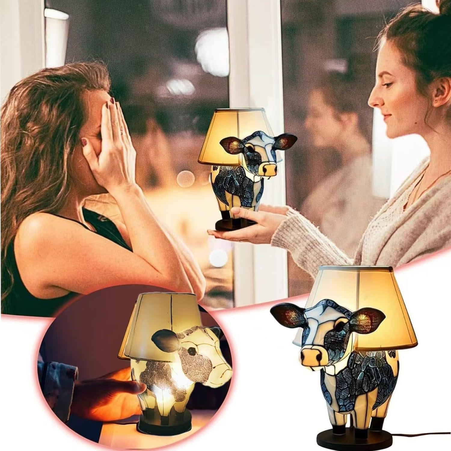 Cow Table Lamp, Small Animal Lamp with USB Interface, Charming ...