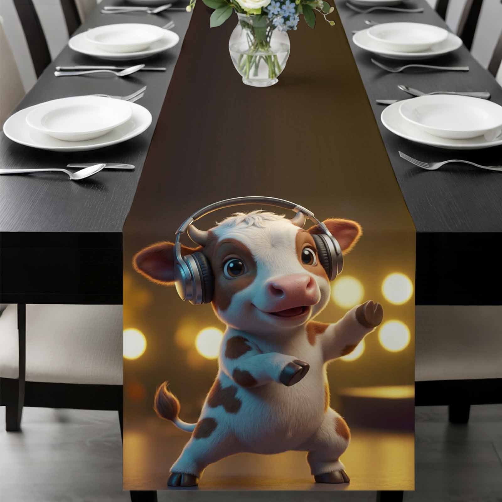 Cow Table Runner, Abstract Headphone Cow Shiny Light Background ...