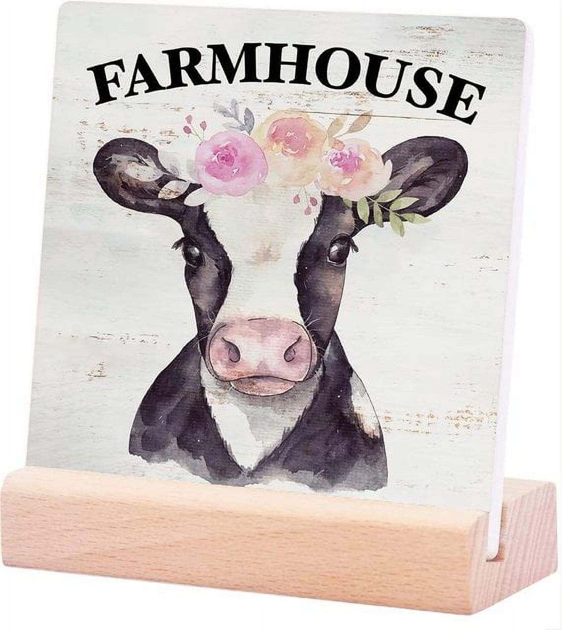 Cow Table Sign Plaque Home Decor Cow Tabletop Sign Desk Sign with Solid ...