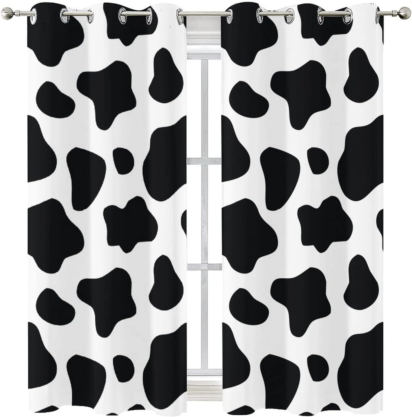 Cow Texture Black Out Window Curtain 2 Panel Black And White Spotted ...