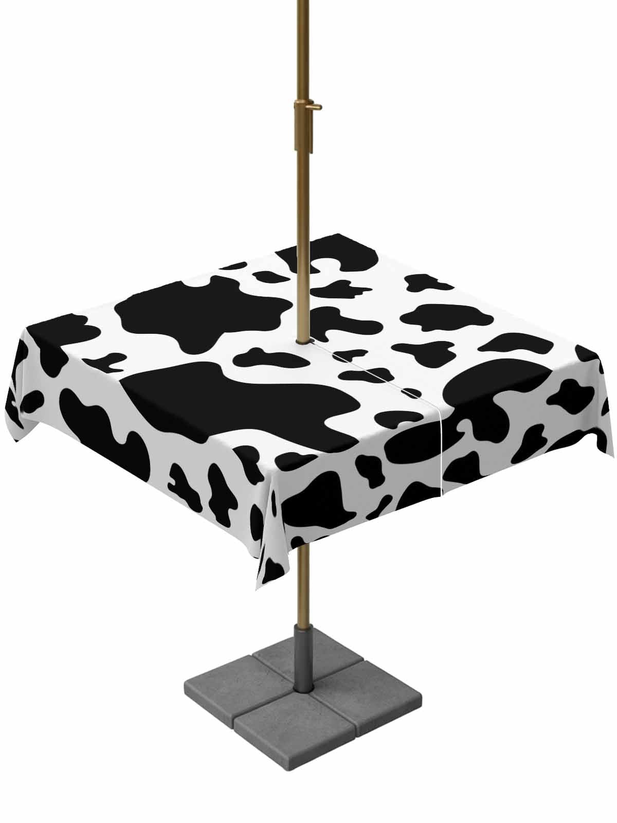Cow Texture Square Outdoor Tablecloth with Umbrella Hole Black White ...