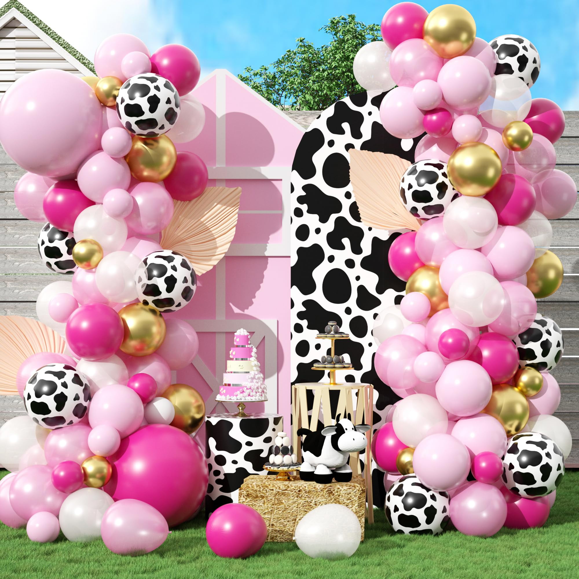 Cow Theme Balloon Arch Garland Kit, KKS1 Pastel Pearl White Cow Print ...