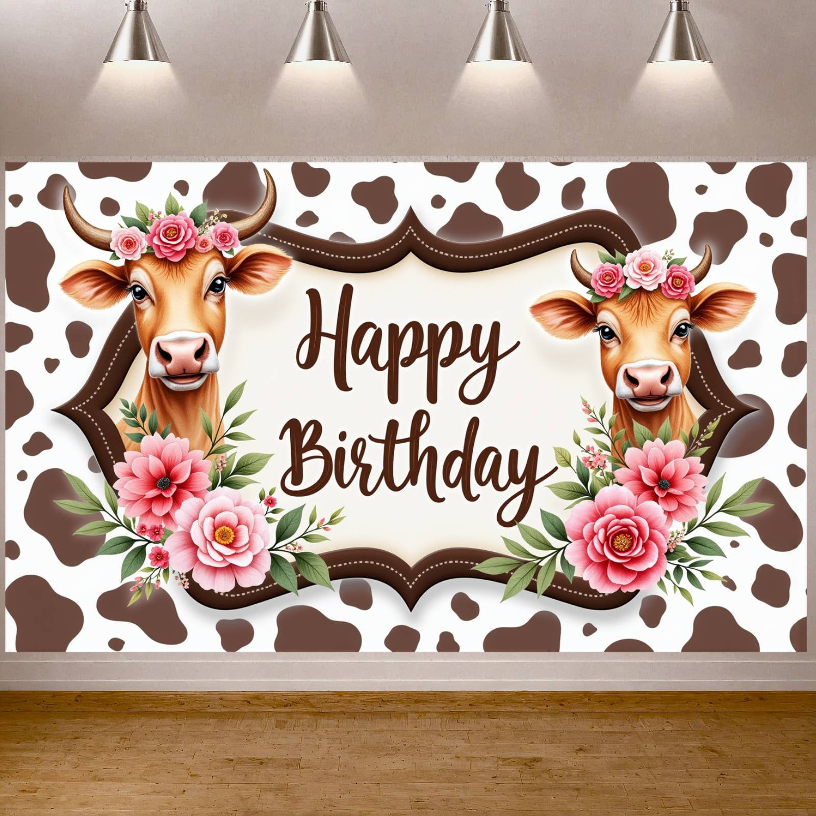 Cow Theme Banner Floral Design Cow Themed Display Pink Flowers Brown ...