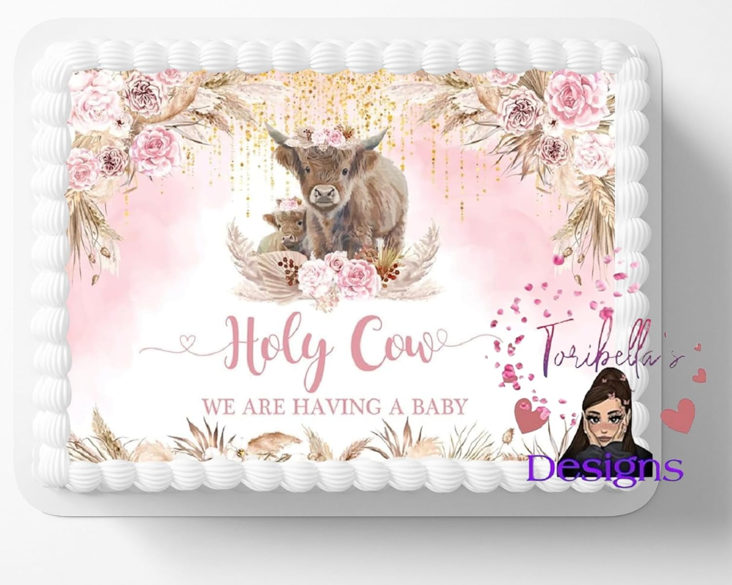 Cow Theme Edible Image Holy Cow Were Having A Baby Edible Cake ...