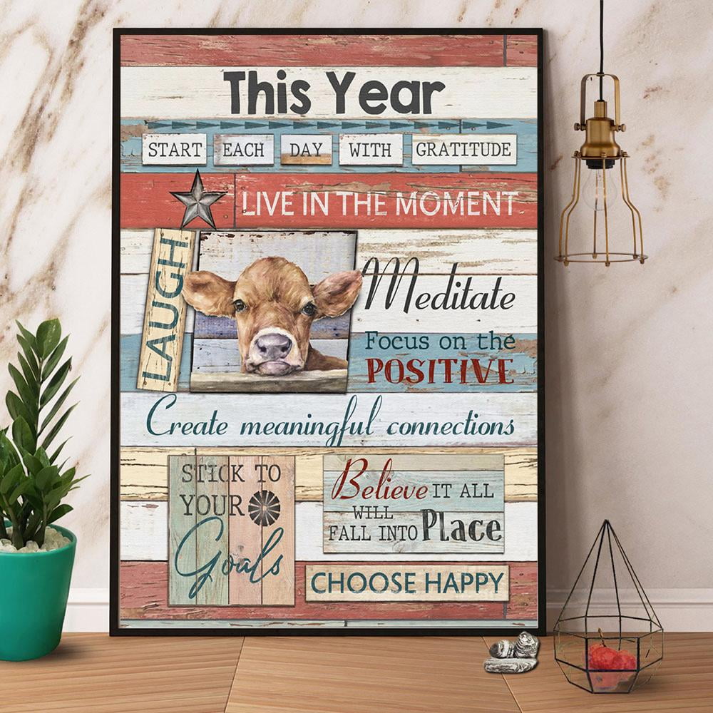 Cow This Year Start Each Dy With Gratitide Choose Happy Paper Poster No ...