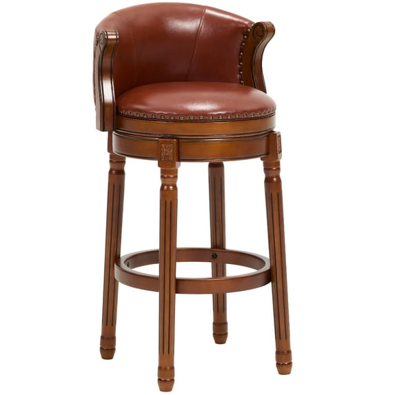 Cow Top Leather Wooden Bar Stools, 360° Swivel Chair with Backs for ...