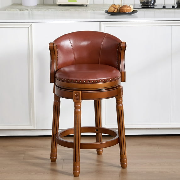 Cow Top Leather Wooden Bar Stools, 360° Swivel Chair with Backs for ...