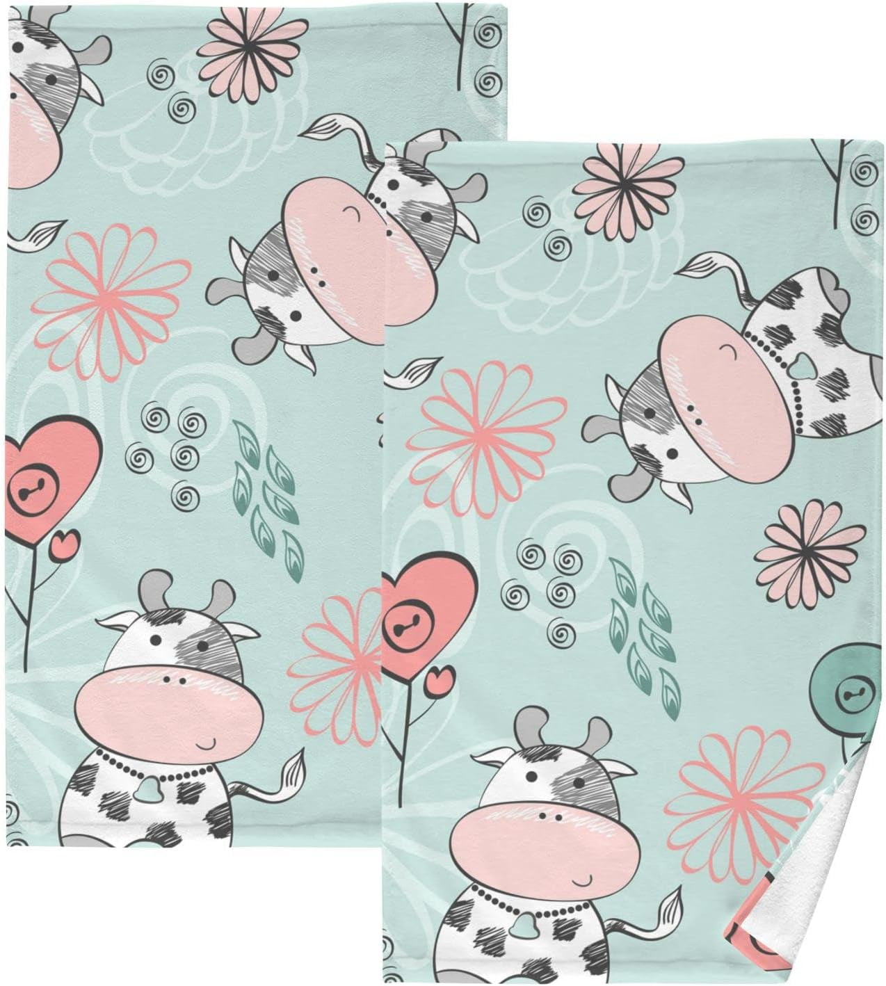 Cow Towels Set of 2, Super Soft Absorbent Hand Towel Cotton Bath Towels ...