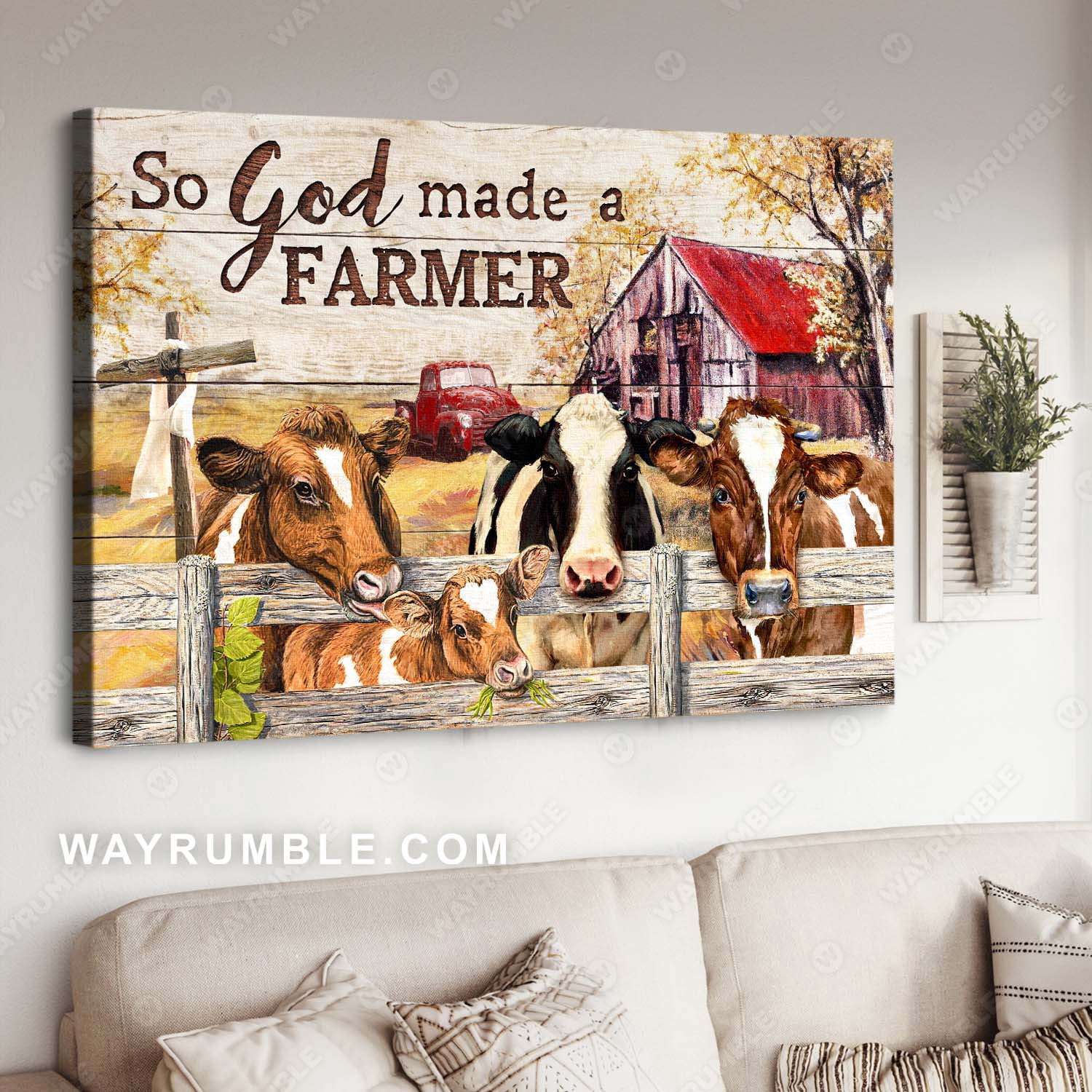 Cow Tranquil Farm So God Made A Farmer - Jesus Landscape Poster Prints ...