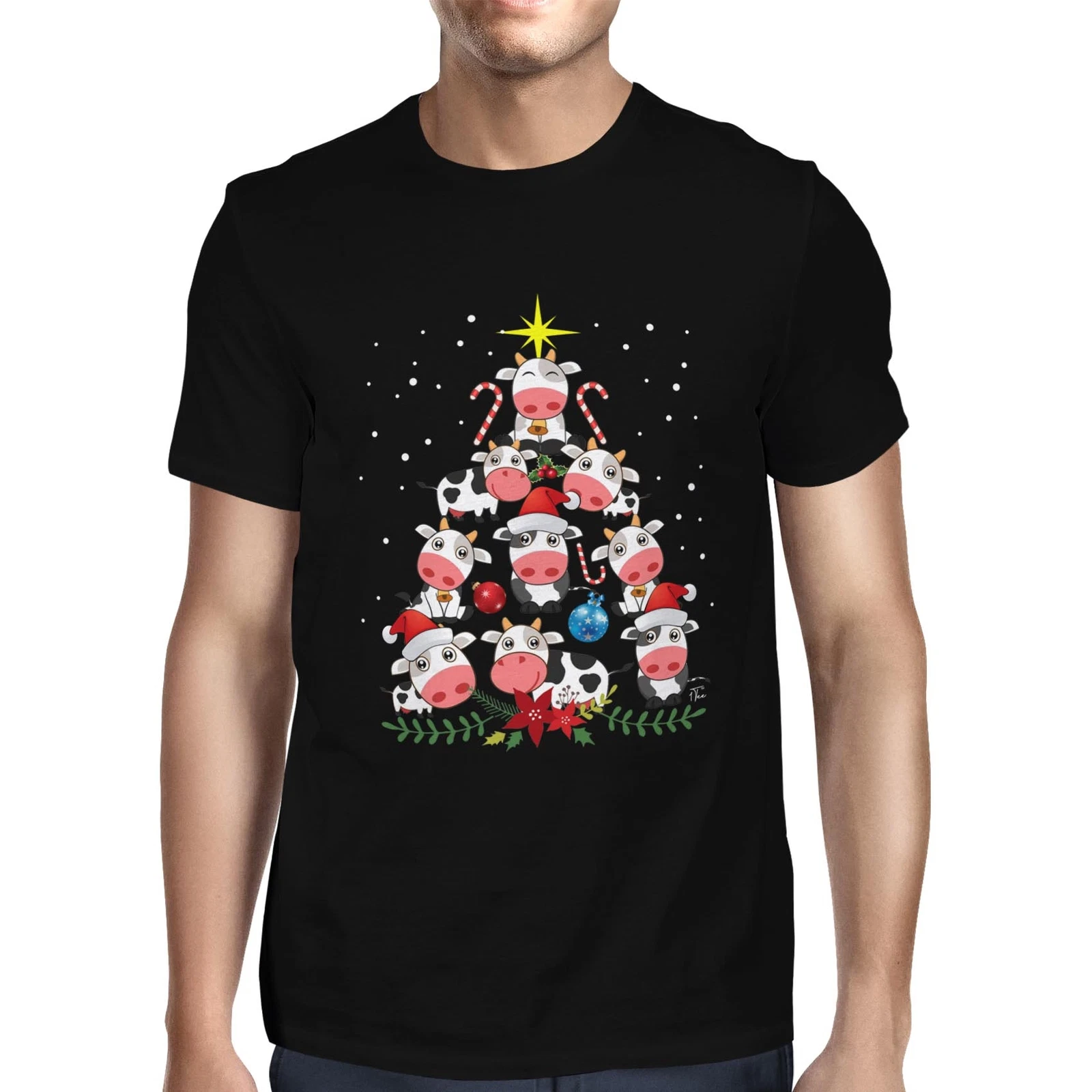 Cow Tree Christmas Tree Made Of Cute Cows Holiday Graphic Tee Unisex T ...