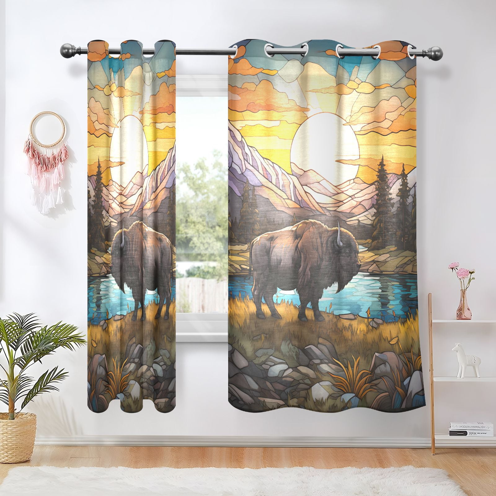 Cow Trees Lake Sun Clouds Mountains Blackout Curtains Thermal ...