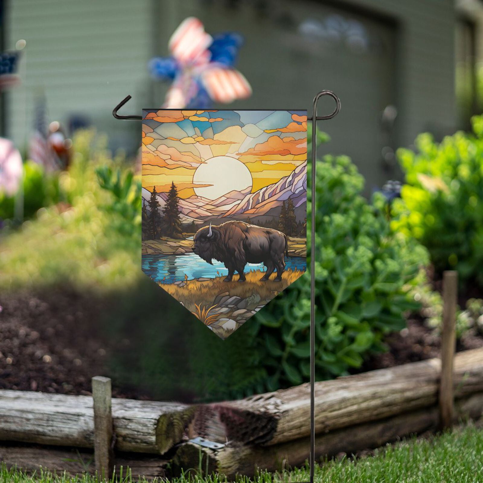 Cow Trees Lake Sun Clouds Mountains Garden Flag 18" x 12.5" Double ...