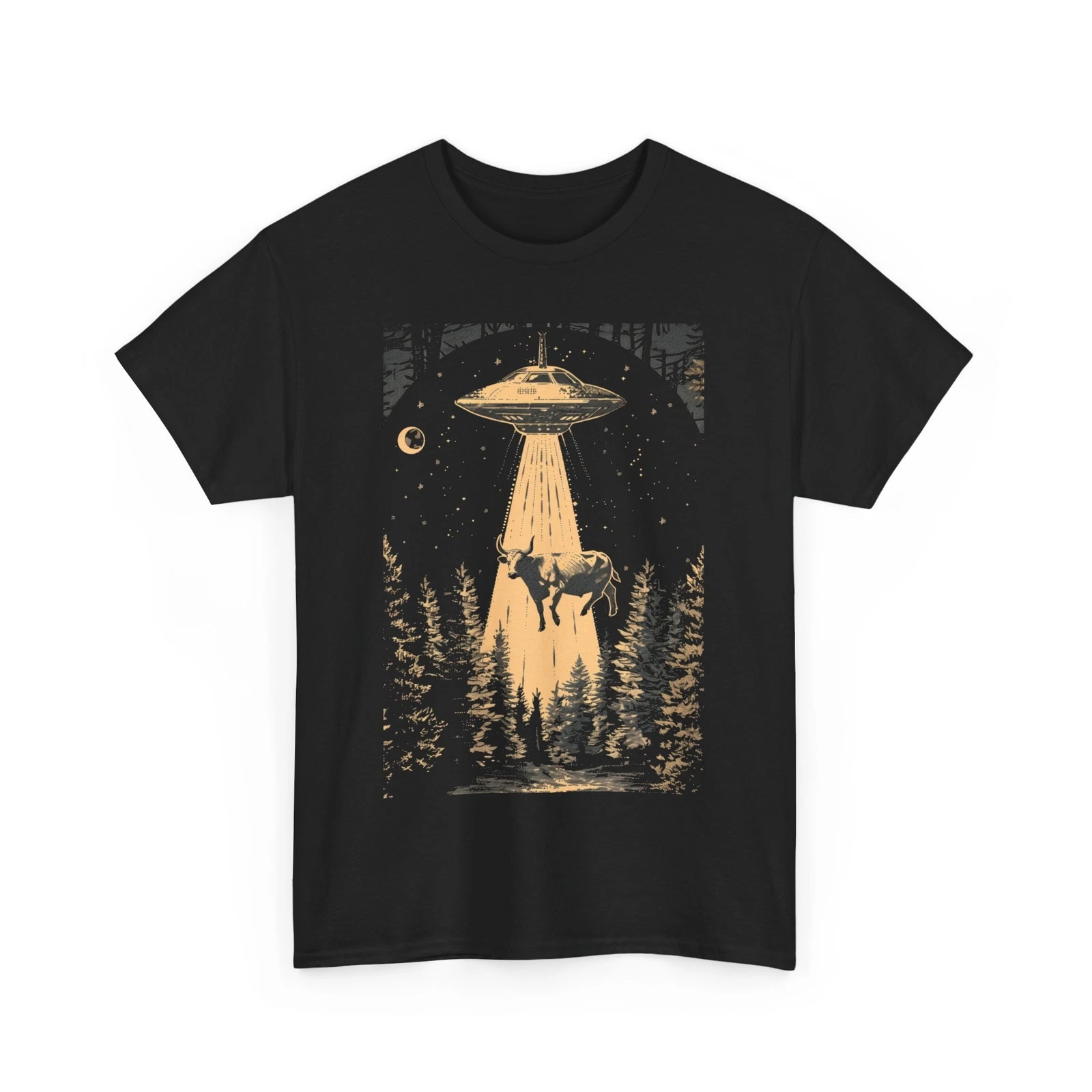 Cow UFO Abduction Unisex T-Shirt - Funny Alien Forest Night, S-5XL ...