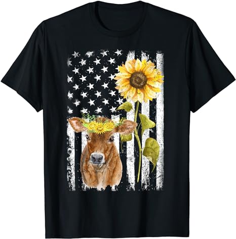 Cow USA Flag Sunflower Cow Lover T-Shirt - Walmart.com