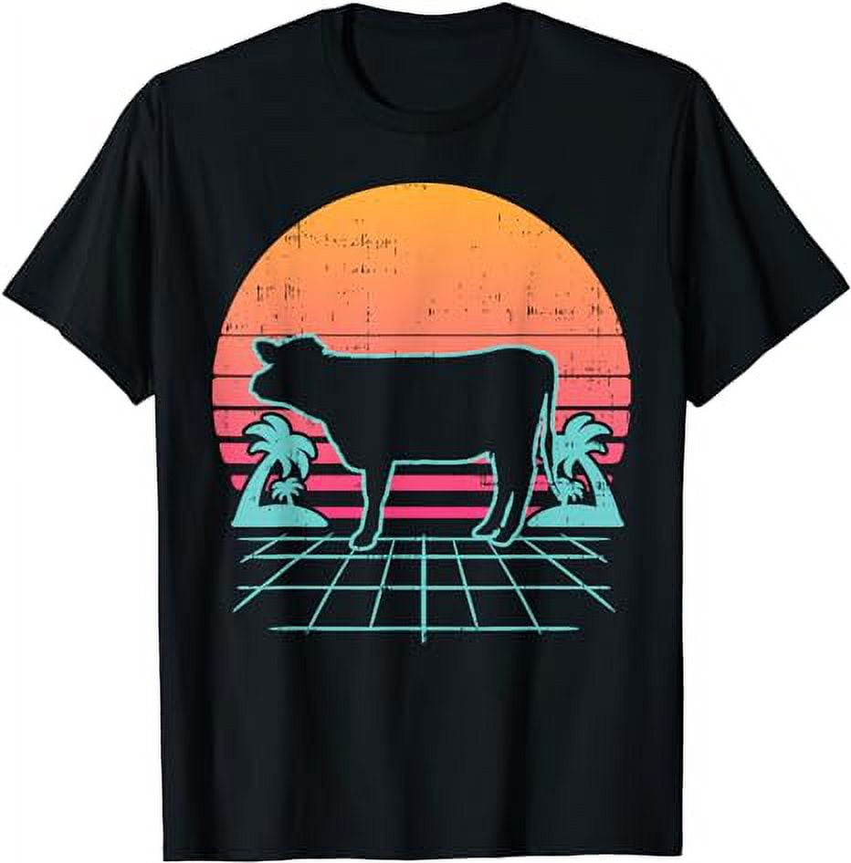 Cow Vaporwave Aesthetic 80s Retro Farm Animal Farmer Gift T-Shirt ...