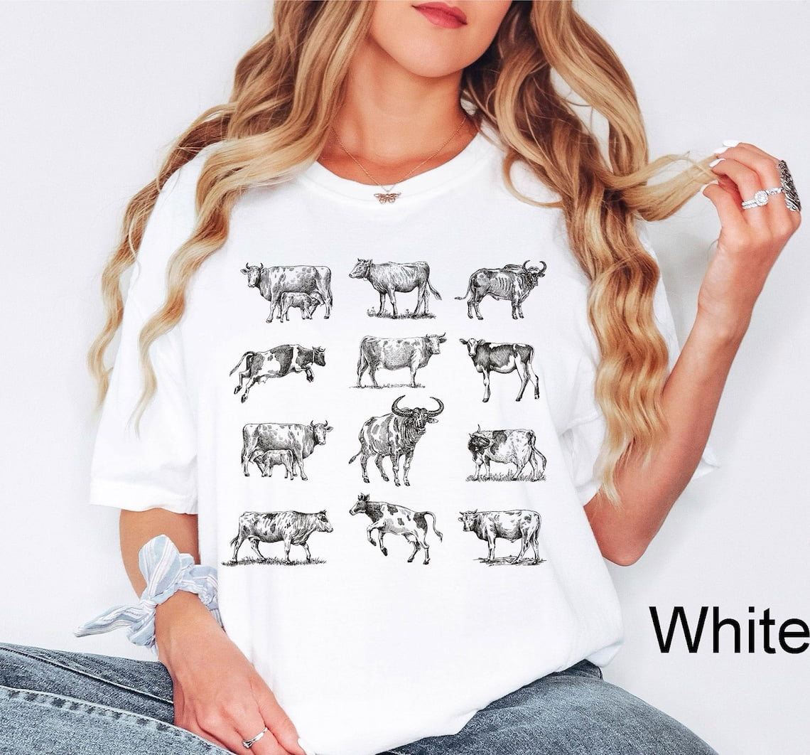 Cow Vintage Western Farm Animal Bull Cottagecore T-Shirt - All Size S ...