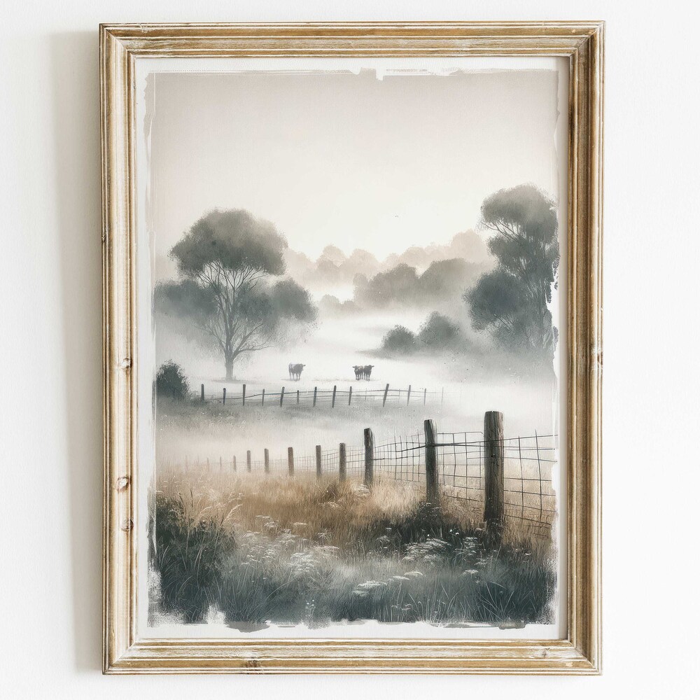 Cow Wall Art Countryside Landscape Painting Farm Animal Art Modern ...