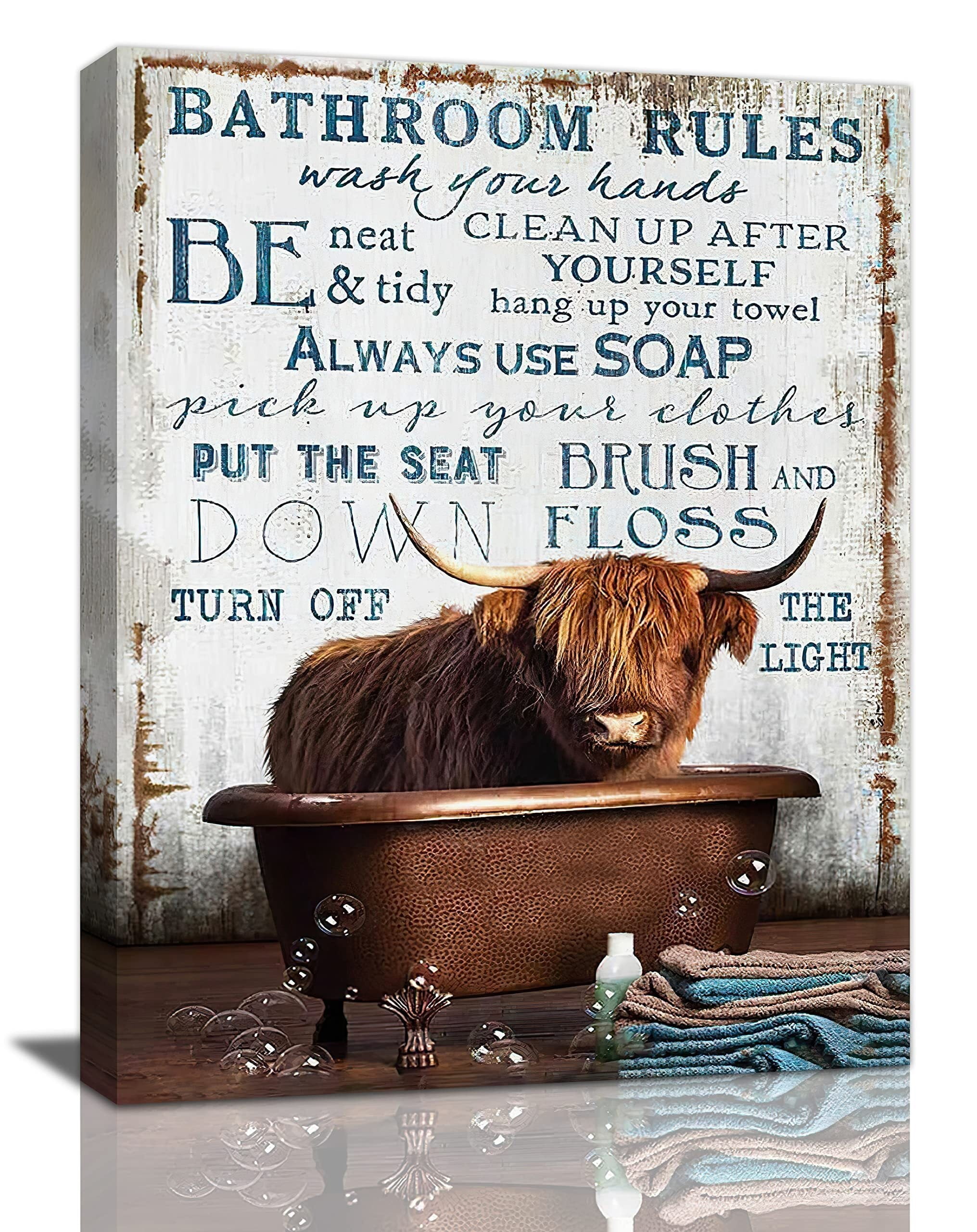 Cow Wall Art Farmhouse Highland Cow Bathroom Rules Pictures Bathroom ...