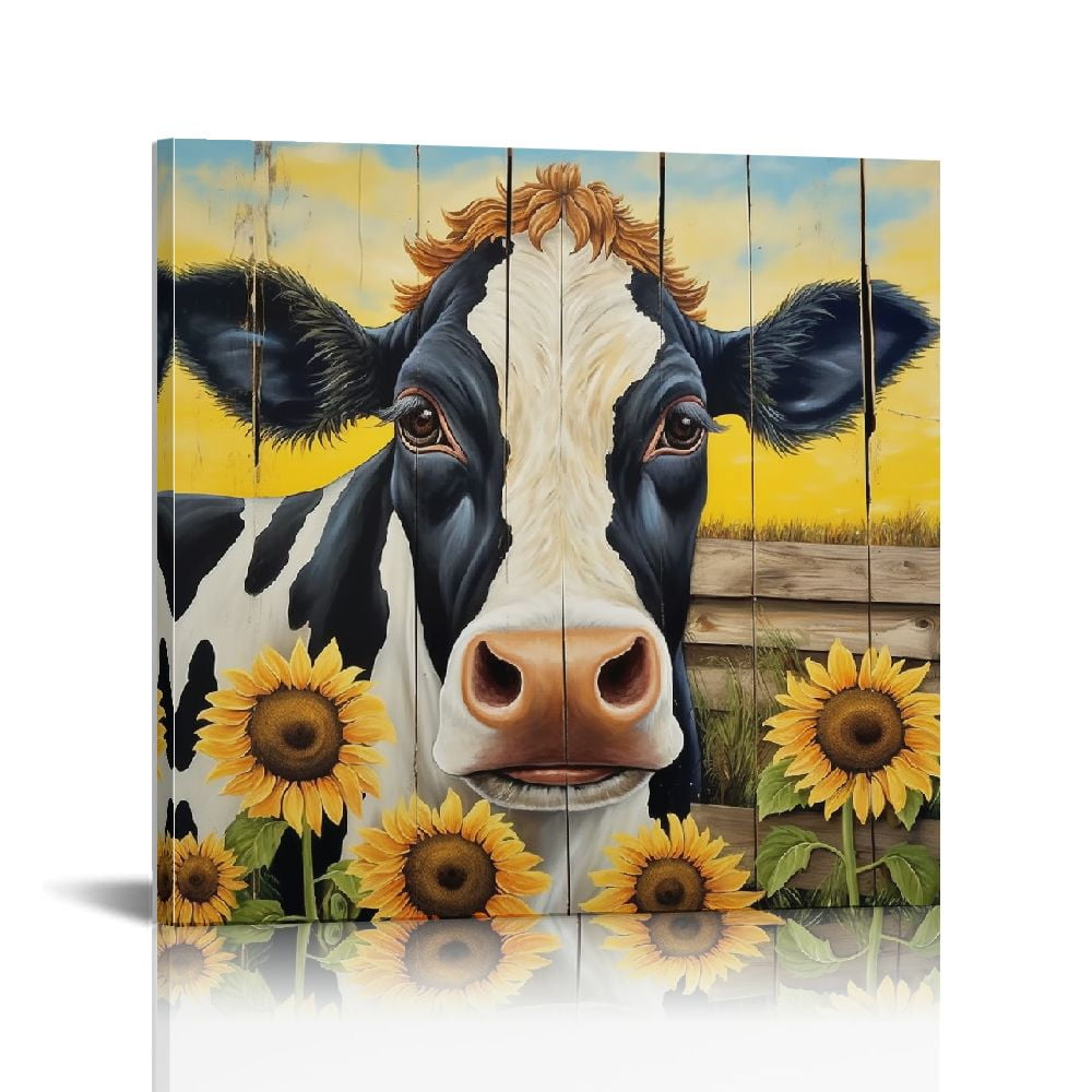Cow Wall Art Farmhouse Cow Pictures Wall Decor Country Sunflower and ...