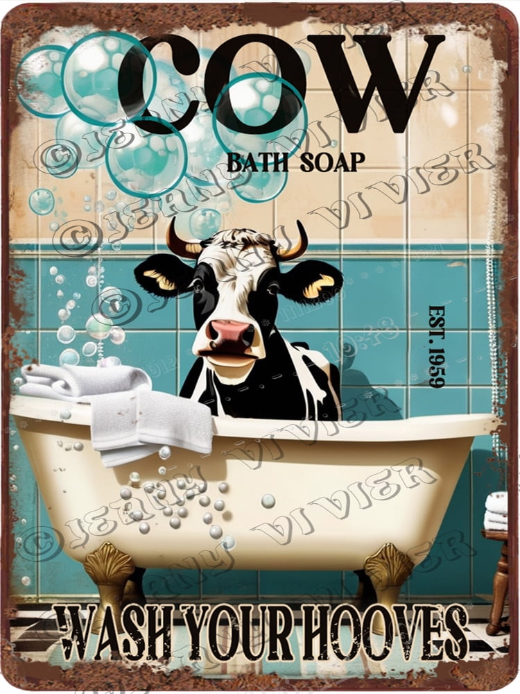 Cow Wash Your Hooves Aluminum Sign,12"x16", Bathroom Cow Bath Signs ...