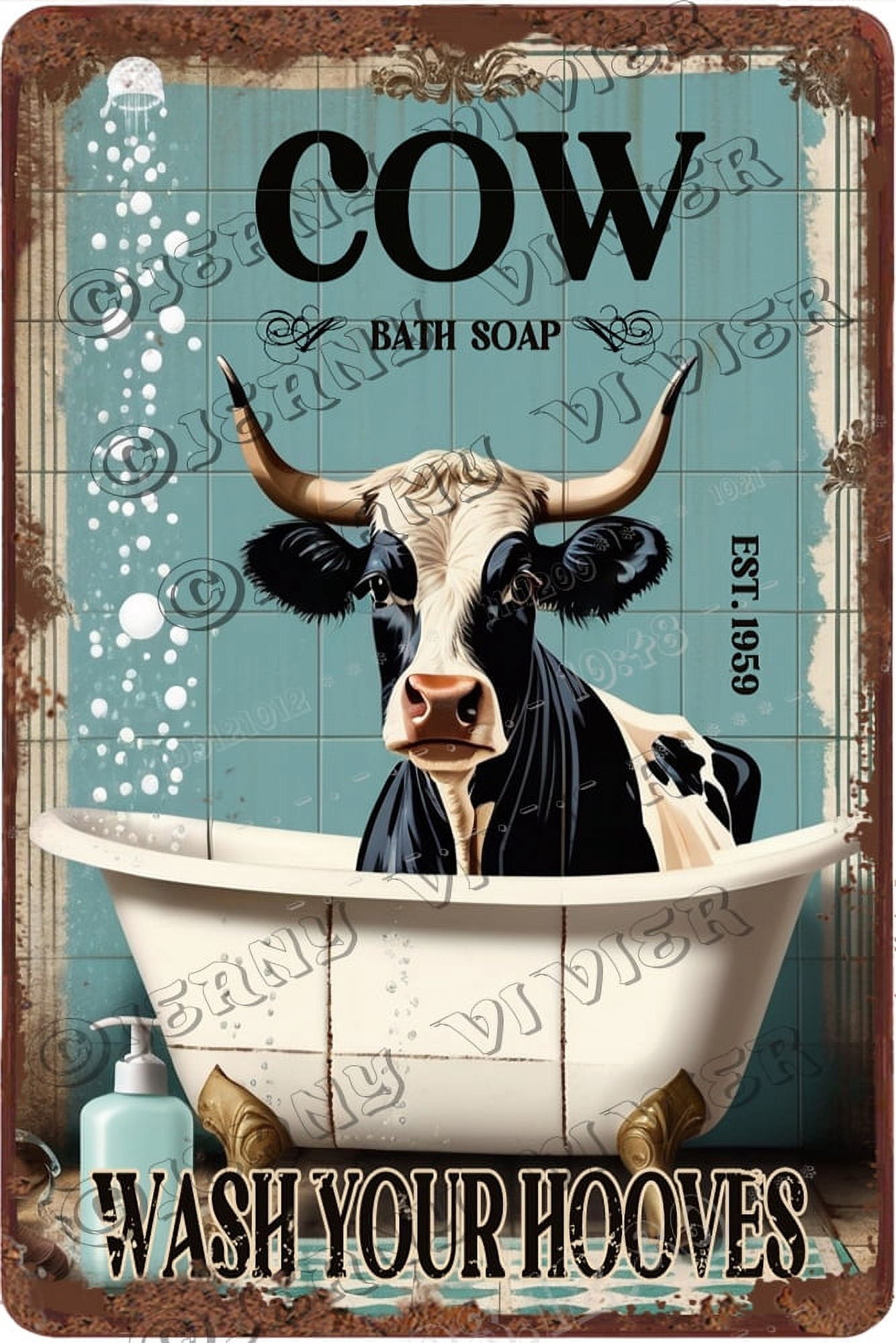 Cow Wash Your Hooves Aluminum Sign,12"x8", Cow Decor Funny Bathroom ...