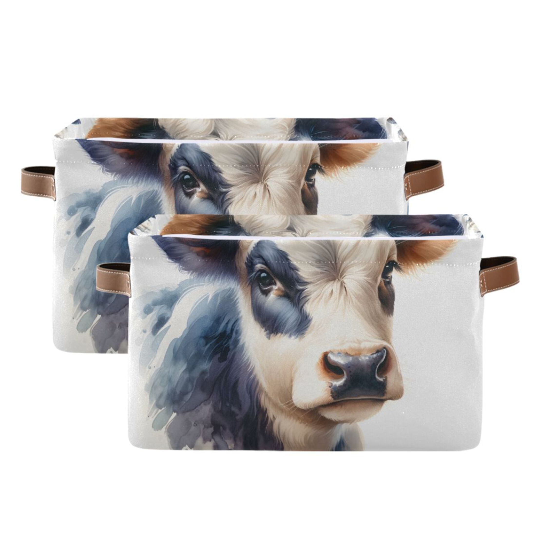 Cow Watercolor Storage Basket Large Bin Laundry Boxes Toys Foldable ...