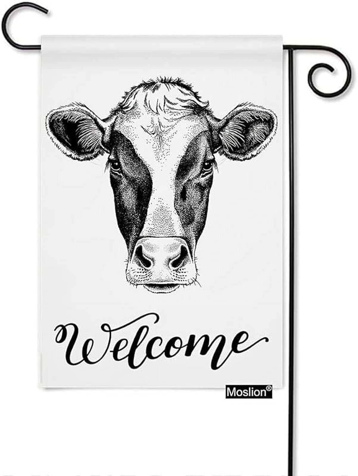 Cow Welcome Garden Flag Milk Cow Head Sketch Yard Flag Burlap Banners ...