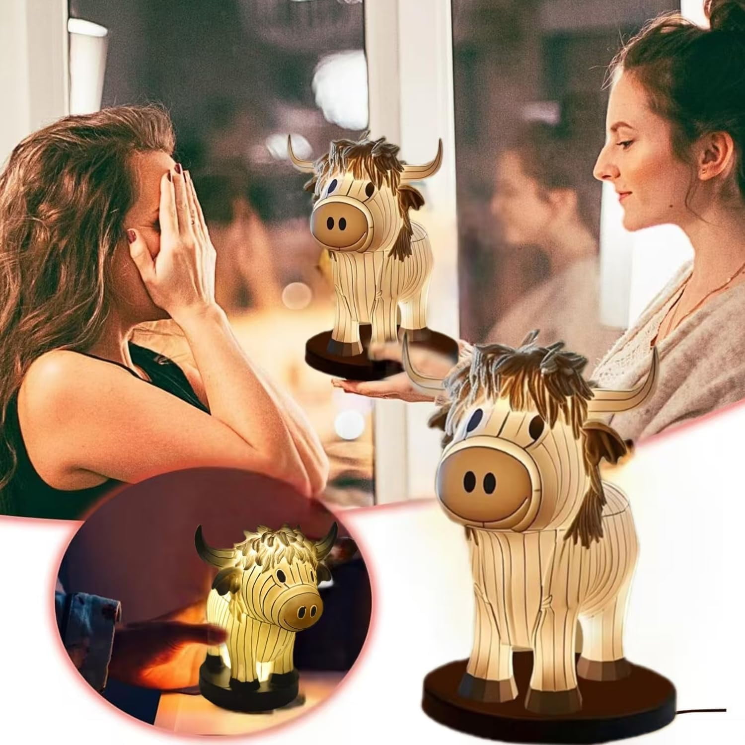Cow Yaks Animal Night Light, Highland Cow Table Lamp for Living Room ...
